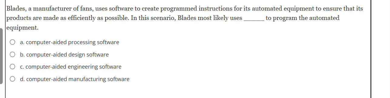 Solved Blades, a manufacturer of fans, uses software to | Chegg.com