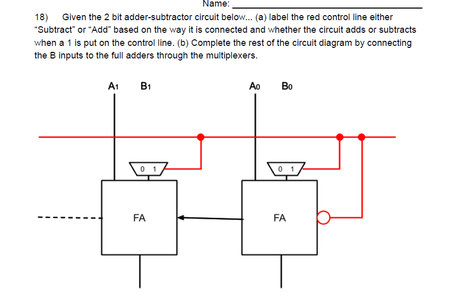 Solved Name:Given the 2 ﻿bit adder-subtractor circuit | Chegg.com