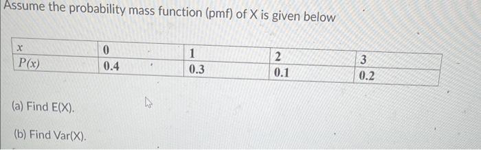 Solved Assume the probability mass function (pmf) of X is | Chegg.com