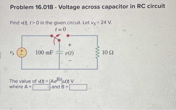 Solved Problem 16.018 - Voltage across capacitor in RC | Chegg.com