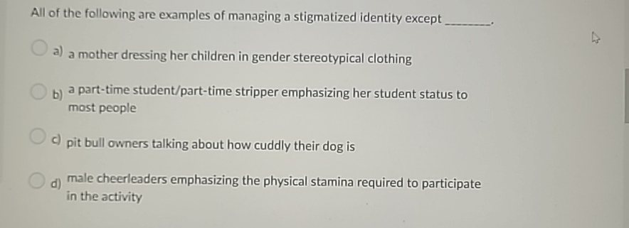 Solved All of the following are examples of managing a | Chegg.com