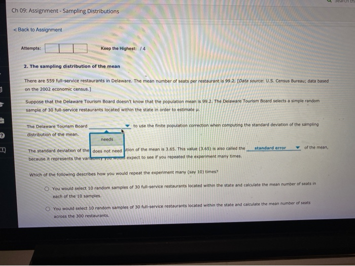 Solved chun Ch 09: Assignment - Sampling Distributions