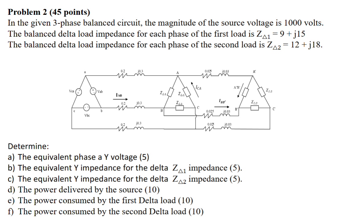 Solved Problem 2 (45 ﻿points)In ﻿the given 3-phase balanced | Chegg.com