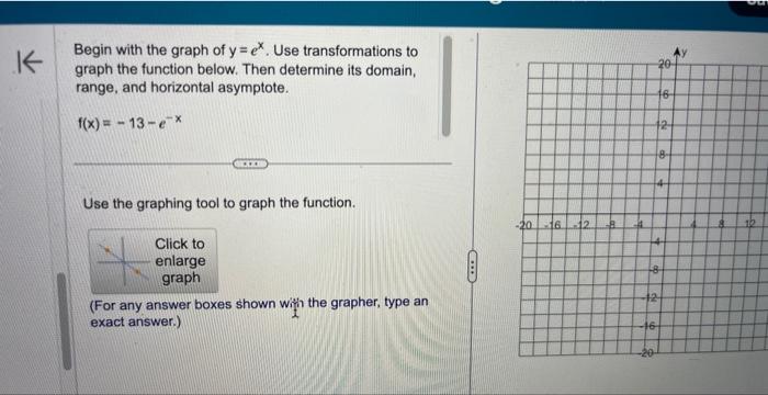 Solved Begin with the graph of y=ex. Use transformations to | Chegg.com