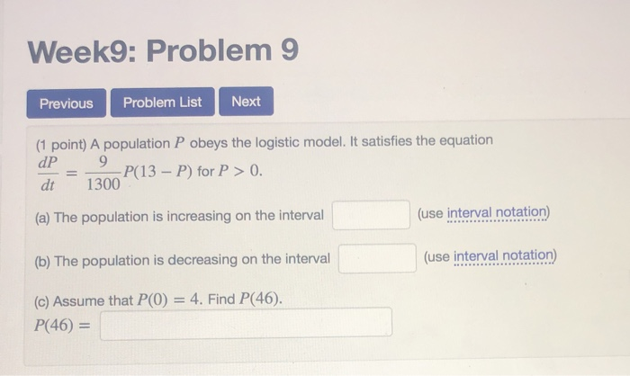 Solved Week9: Problem 9 Previous Problem List Next (1 point) | Chegg.com