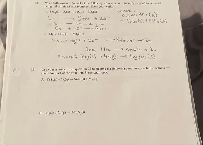 Solved O 34. 35. Write half-reactions for each of the | Chegg.com