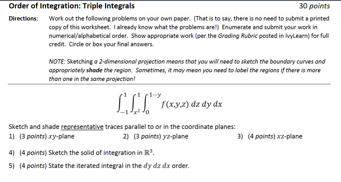Solved Order of Integration: Triple IntegralsDirections: | Chegg.com
