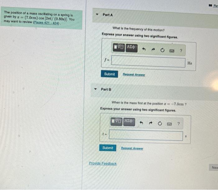 Solved The position of a mass oscillating on a spring is | Chegg.com