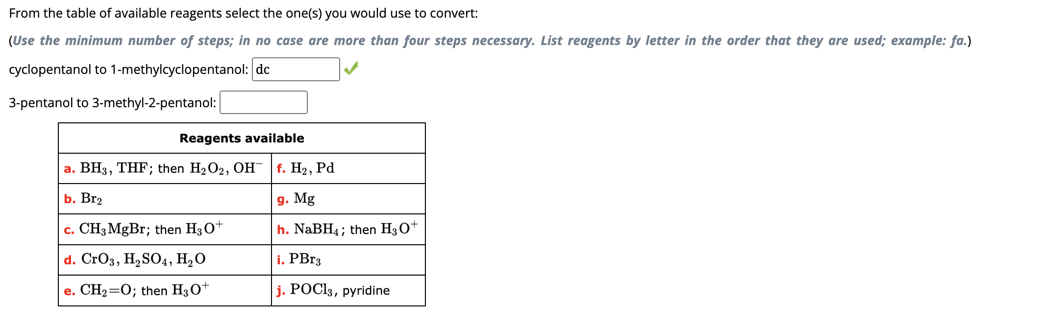 Solved From the table of available reagents select the | Chegg.com