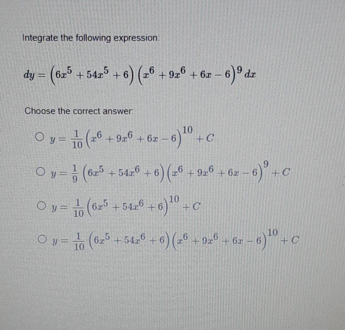 Solved Integrate the following expression: | Chegg.com