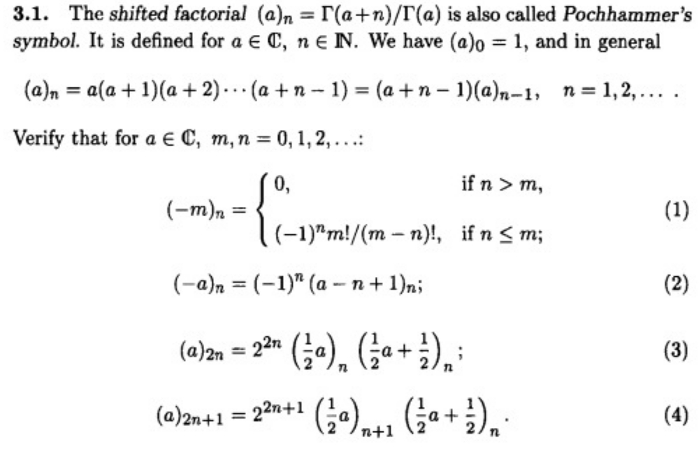 Solved 3.1. ﻿The shifted factorial (a)n=Γa+nΓ(a) ﻿is also | Chegg.com