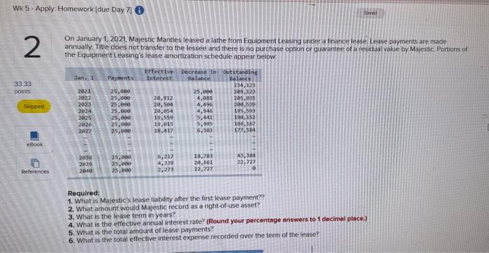 Solved On January 1, 2021, Majestic Mantles leased a lathe | Chegg.com