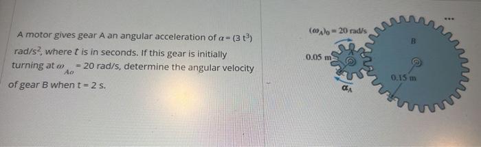 Solved A motor gives gear A an angular acceleration of a = | Chegg.com