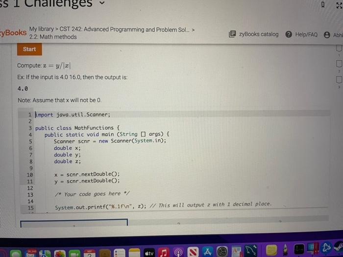 Solved Compute: z=y/∣x∣ Ex. If the input is 4.016 .0 , then | Chegg.com