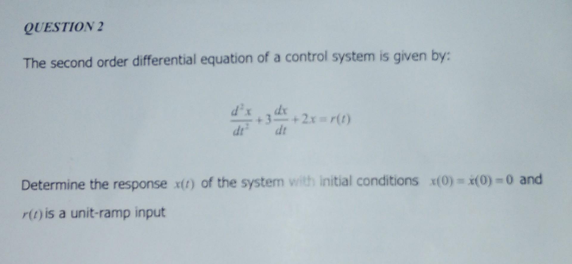 Solved The second order differential equation of a control | Chegg.com