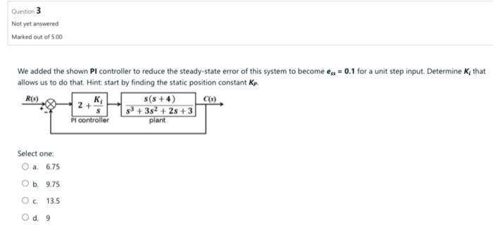 Solved We added the shown PI controller to reduce the | Chegg.com