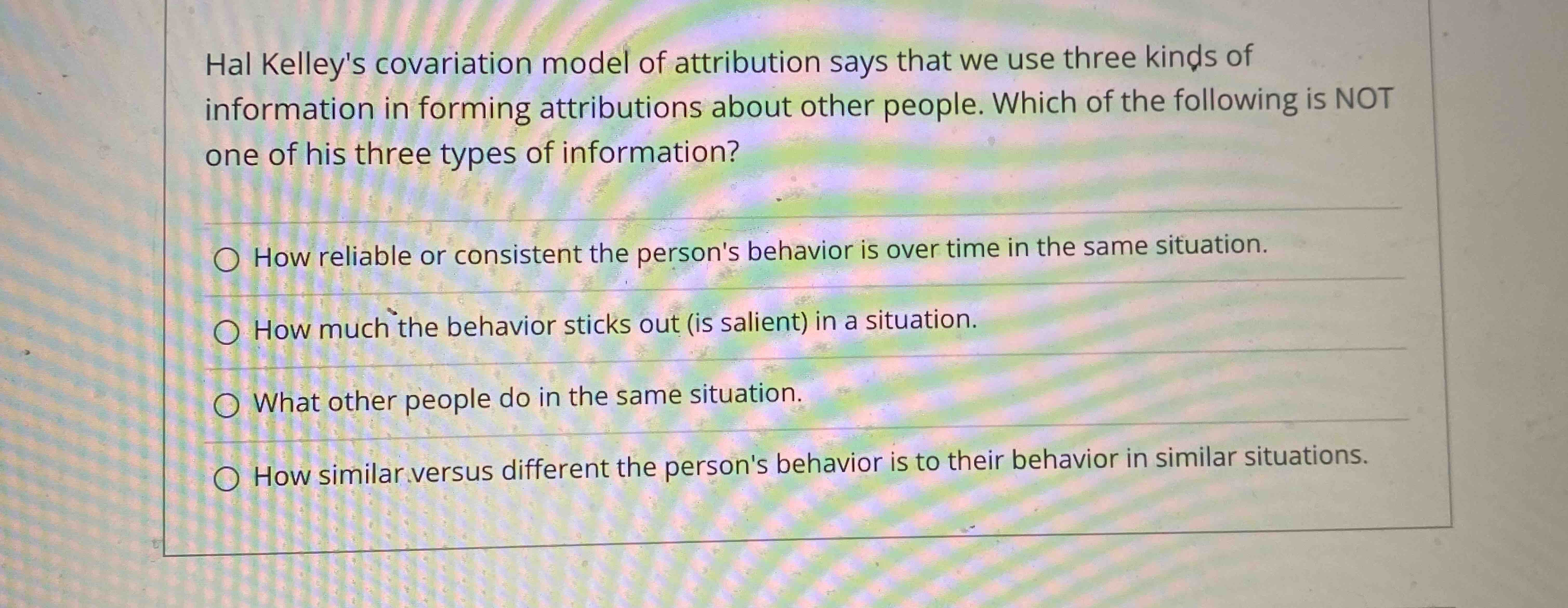 Solved Hal Kelley's covariation model of attribution says | Chegg.com