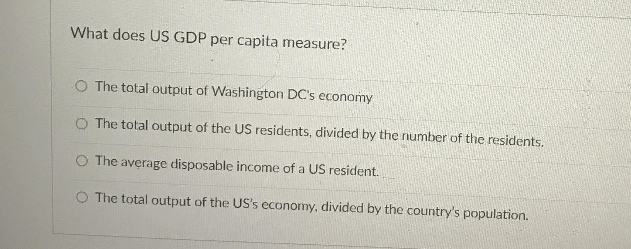 Solved What does US GDP per capita measure?The total output | Chegg.com