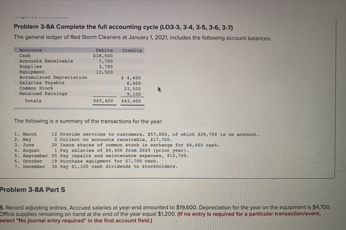 Solved Problem 3-8A Complete the full accounting cycle | Chegg.com