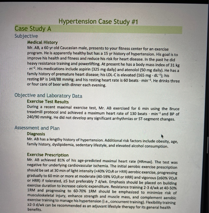 Solved Hypertension Case Study #1 Case Study A Subjective | Chegg.com