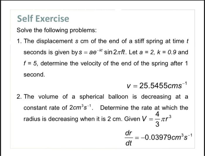 Solved Solve the following problems: 1. The displacement s | Chegg.com