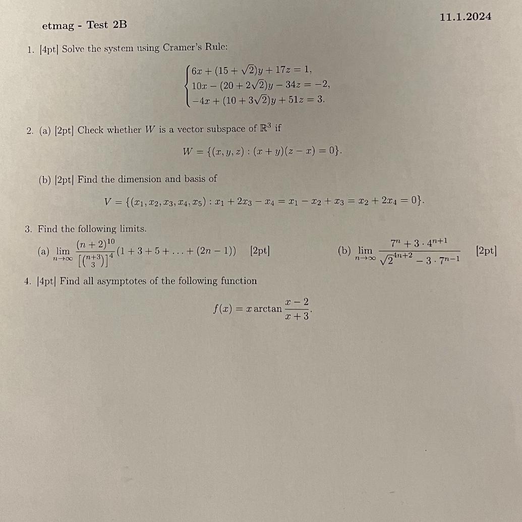 Solved etmag - ﻿Test 2B11.1.2024 ﻿Solve the system using | Chegg.com