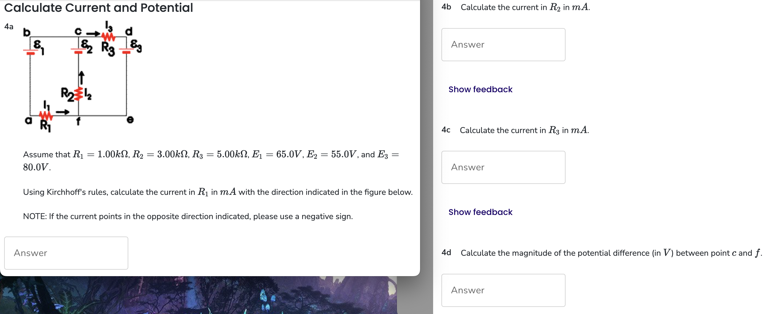 Solved 4b Calculate the current in R2 ﻿in mA.Show feedback4c | Chegg.com