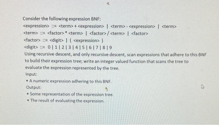 Solved Consider the following expression BNF: ::= term >+ | Chegg.com