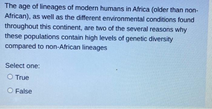 Solved The age of lineages of modern humans in Africa (older | Chegg.com