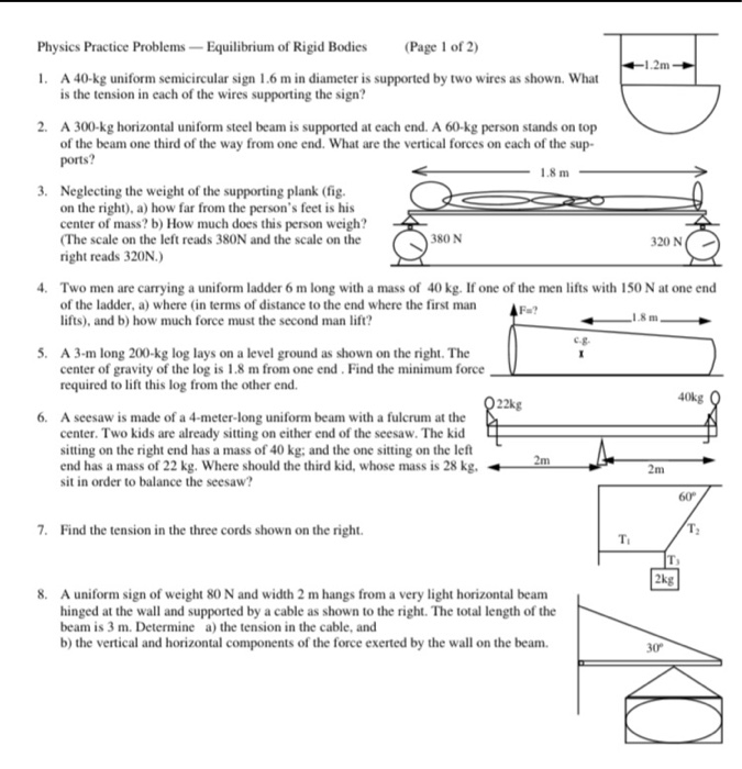 Solved Physics Practice Problems - Equilibrium of Rigid | Chegg.com