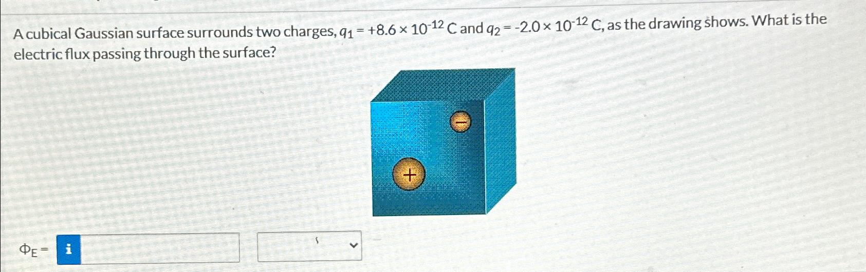 Solved A cubical Gaussian surface surrounds two charges, | Chegg.com