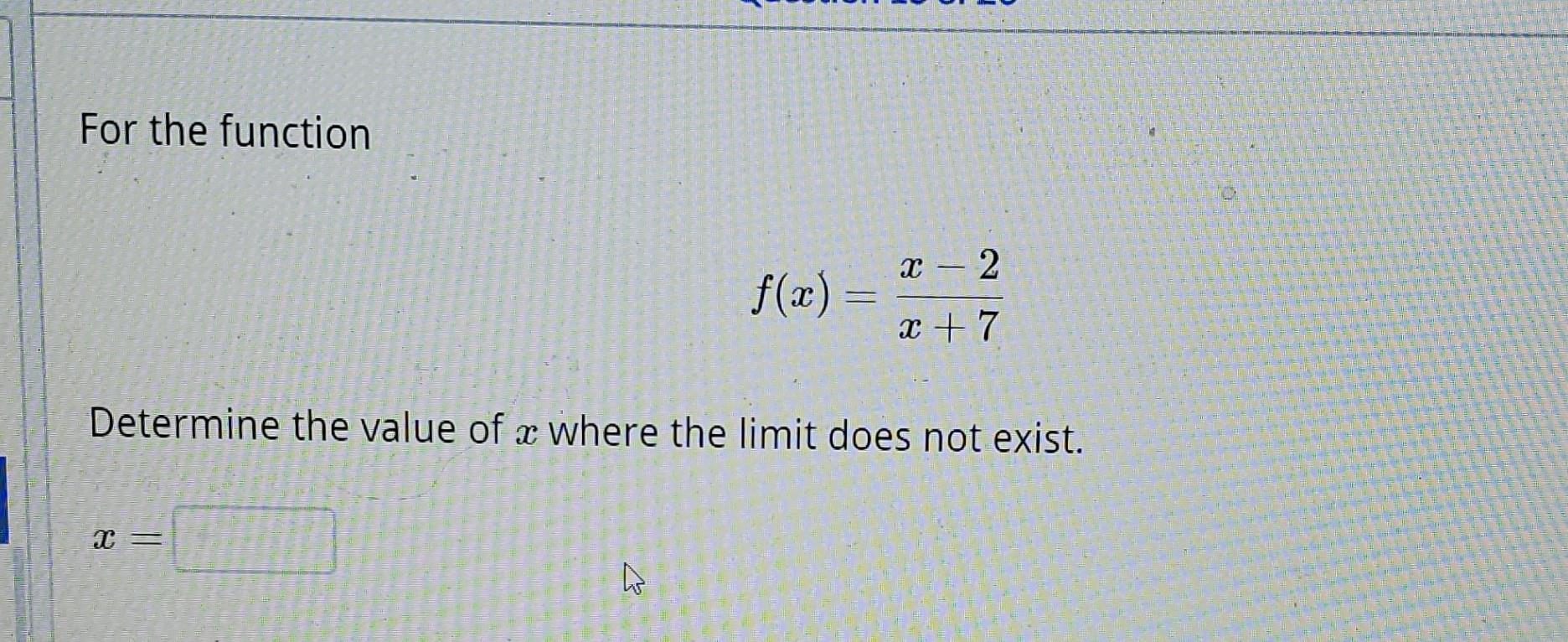 Solved For the function f(x)=x+7x−2 Determine the value of x | Chegg.com