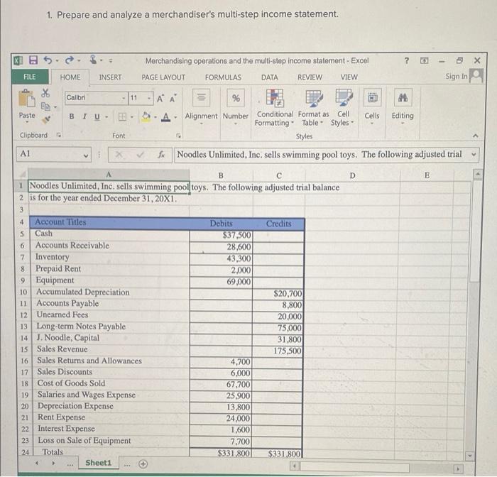 Solved 1. Prepare and analyze a merchandiser's multi-step | Chegg.com