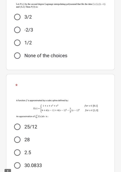 Solved Let Px Be The Second Degree Lagrange Interpolating 6634