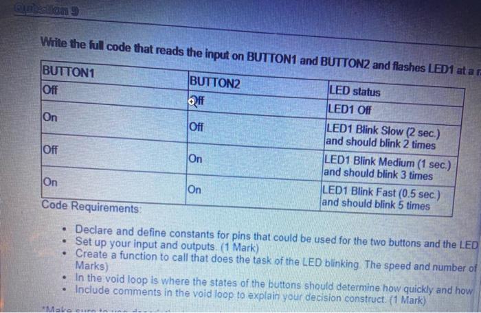 Solved Write the full code that reads the input on BUTTON1 | Chegg.com