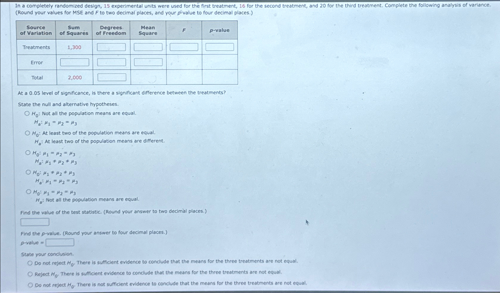 Solved (Round your values for MSE and F ﻿to two decimal | Chegg.com