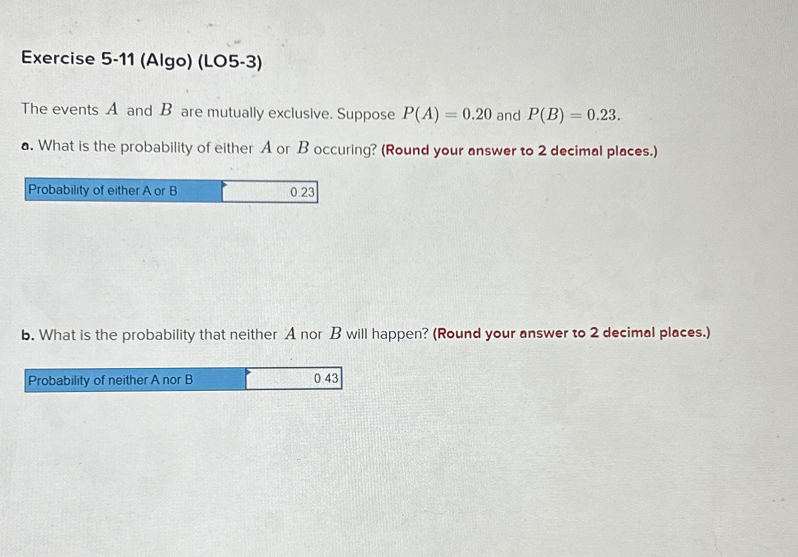 Solved Exercise 5-11 (Algo) (LO5-3)The events A and B ﻿are | Chegg.com