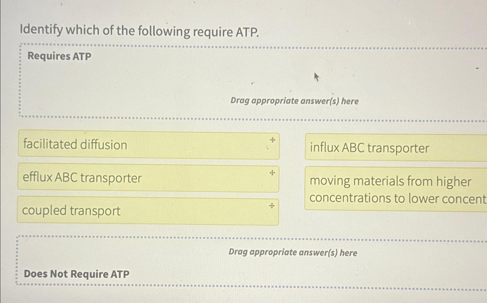 Solved Identify which of the following require ATP.Requires | Chegg.com