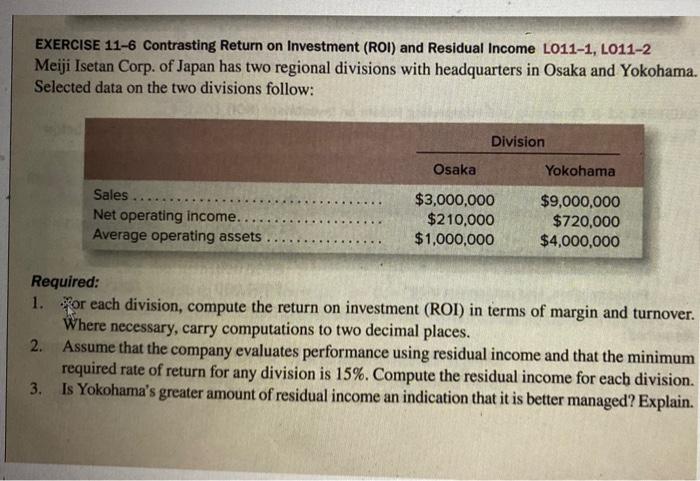 Solved EXERCISE 11-6 Contrasting Return on Investment (ROI) | Chegg.com
