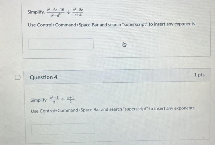 Solved Simplify. c2−d2c2−6c−16÷c+dc2−8c Use | Chegg.com