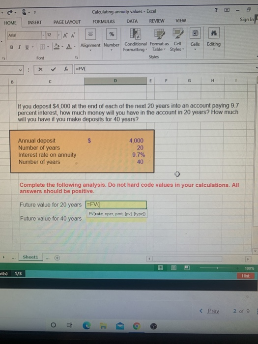 Solved 5 Calculating annuity values - Excel FORMULAS DATA | Chegg.com