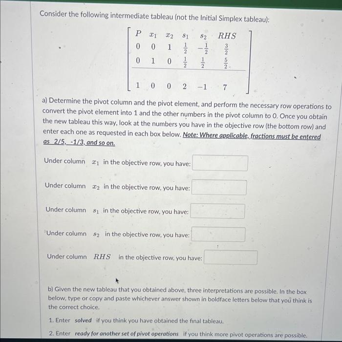 Solved Consider the following intermediate tableau (not the | Chegg.com