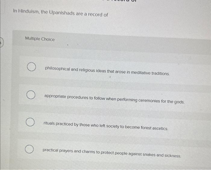 Solved In Hinduism, the Upanishads are a record of Multiple | Chegg.com