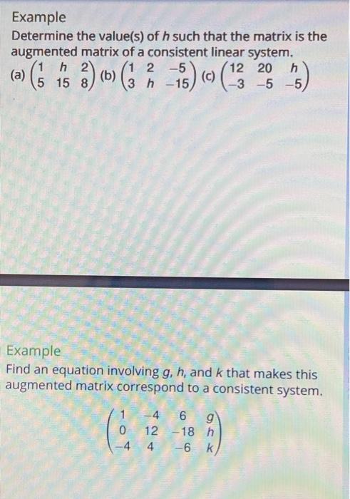 Solved Example Determine the value(s) of h such that the | Chegg.com