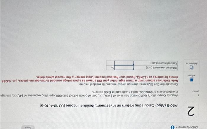Solved Chio Homework is 3ryed M10-9 (Algo) Calculating | Chegg.com