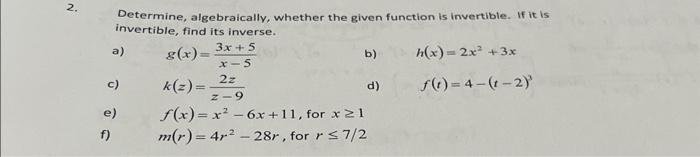 Solved Determine Algebraically Whether The Given Function