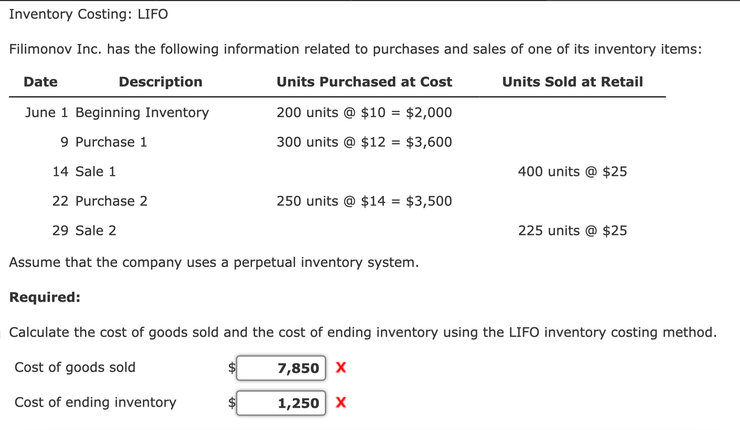 Solved Inventory Costing: LIFOFilimonov Inc. has the | Chegg.com