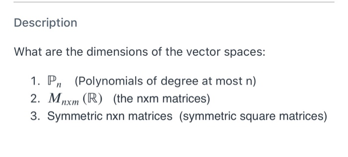 Solved Description What are the dimensions of the vector | Chegg.com