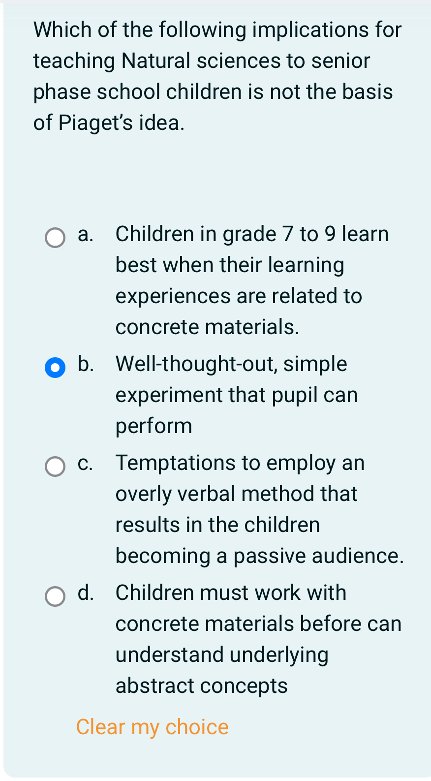 Solved Which of the following implications for teaching | Chegg.com