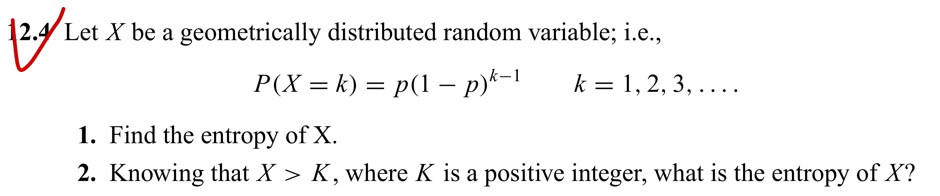 Solved 12.4 ﻿Let x ﻿be a geometrically distributed random | Chegg.com